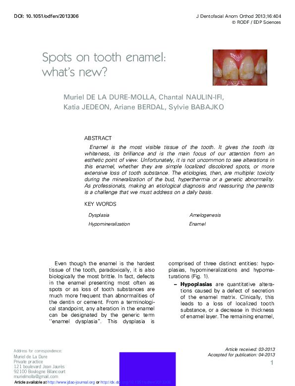 (PDF) Spots on tooth enamel: what’s new?