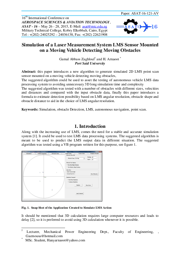 (PDF) Simulation of a Laser Measurement System LMS Sensor Mounted on a ...