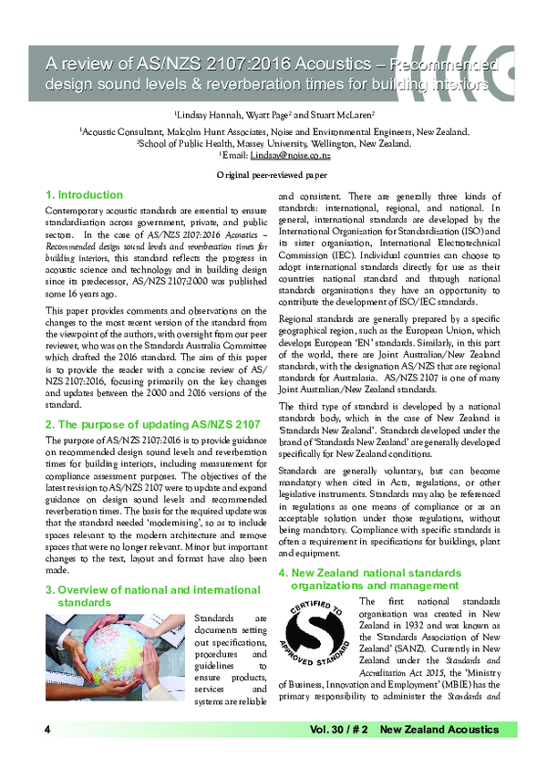 (PDF) A review of AS/NZS 2107:2016 Acoustics – Recommended design sound ...