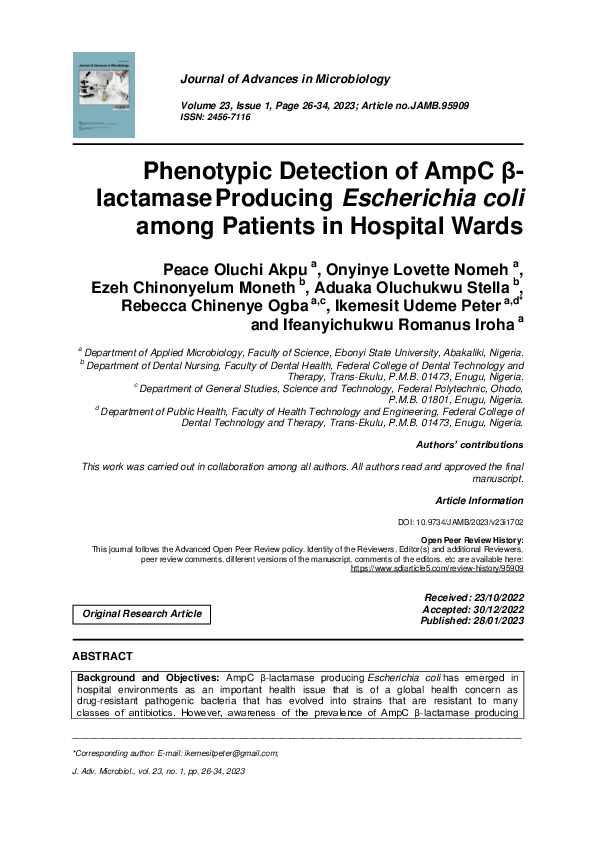 (PDF) Phenotypic Detection of AmpC \(\beta\)-lactamase Producing ...