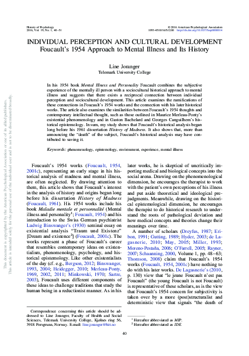 (PDF) Individual perception and cultural development: Foucault’s 1954 ...