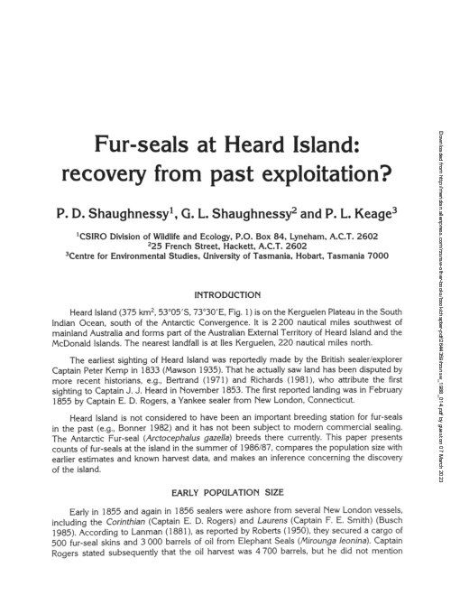 (PDF) Fur-seals at Heard Island: recovery from past exploitation?