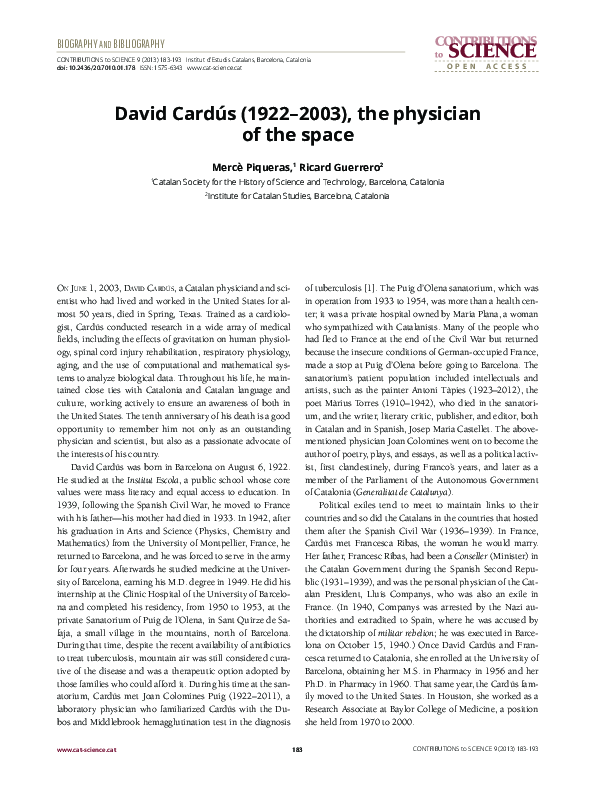 (PDF) David Cardús (1922–2003), the physician of the space