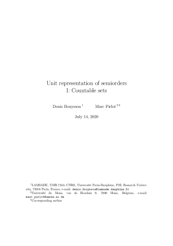 (PDF) Unit representation of semiorders I: Countable sets