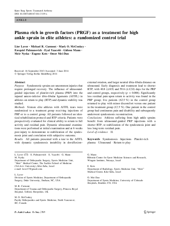 (PDF) Plasma rich in growth factors (PRGF) as a treatment for high ...