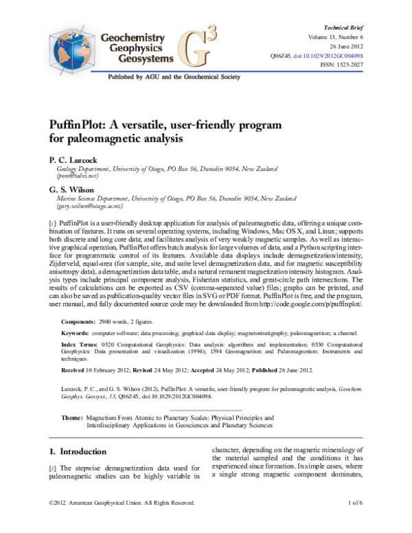 Pdf Puffinplot A Versatile User Friendly Program For Paleomagnetic