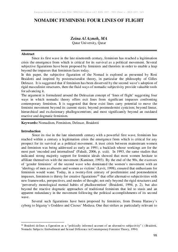 (PDF) Nomadic Feminism: Four Lines of Flight