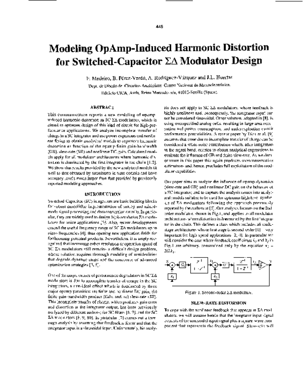 (PDF) Modeling opamp-induced harmonic distortion for switched-capacitor ΣΔ modulator design