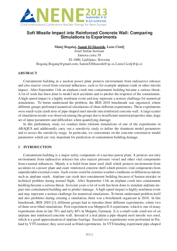 (PDF) Soft Missile Impact into Reinforced Concrete Wall: Comparing Simulations to Experiments