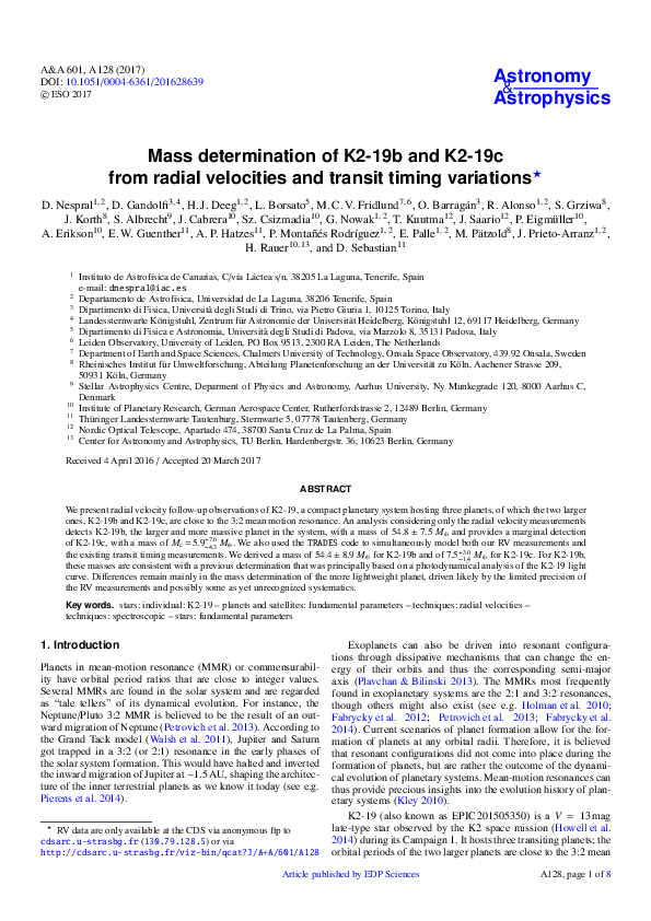 (PDF) Mass determination of K2-19b and K2-19c from radial velocities ...