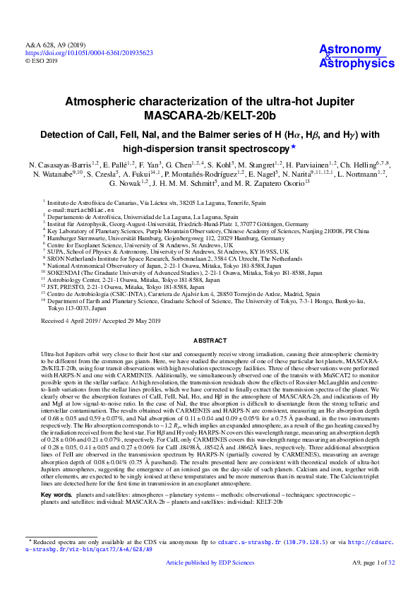 (PDF) Atmospheric characterization of the ultra-hot Jupiter MASCARA-2b ...