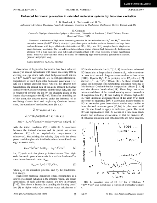 (PDF) Enhanced harmonic generation in extended molecular systems by two-color excitation