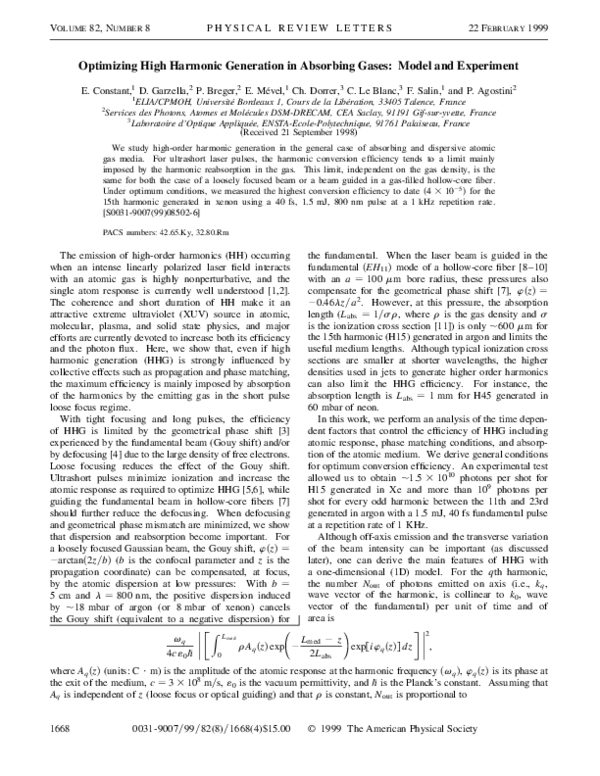 (PDF) Optimizing High Harmonic Generation in Absorbing Gases: Model and Experiment