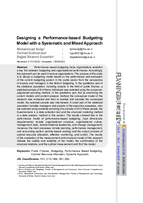 (PDF) Designing a Performance-based Budgeting Model with a Systematic ...