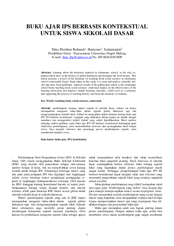 (PDF) Buku Ajar Ips Berbasis Kontekstual Untuk Siswa Sekolah Dasar
