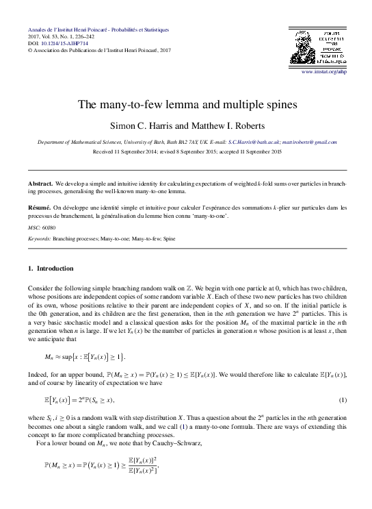 (PDF) The many-to-few lemma and multiple spines