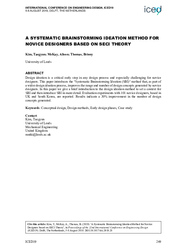 Pdf A Systematic Brainstorming Ideation Method For Novice Designers