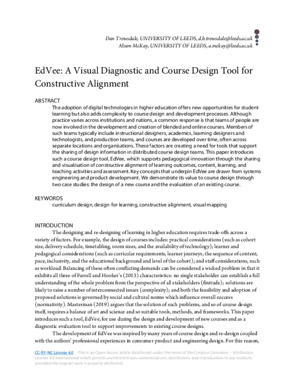 (PDF) EdVee: A Visual Diagnostic and Course Design Tool for Constructive Alignment