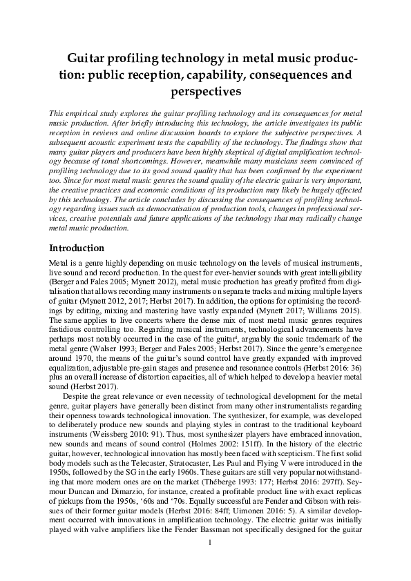 (PDF) Guitar profiling technology in metal music production: Public ...