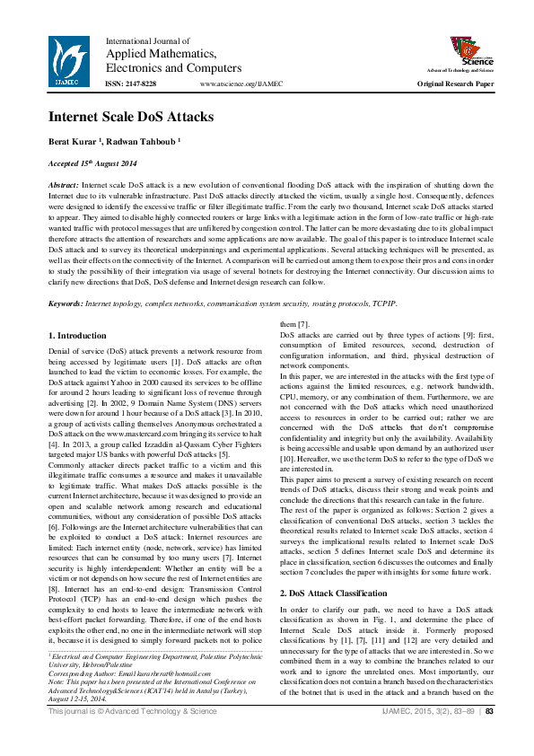 (PDF) Internet Scale DoS Attacks
