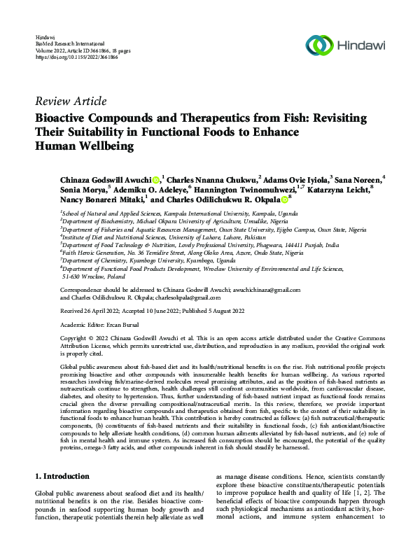 (PDF) Bioactive Compounds and Therapeutics from Fish: Revisiting Their ...