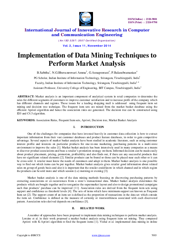 (PDF) Implementation of Data Mining Techniques toPerform Market Analysis