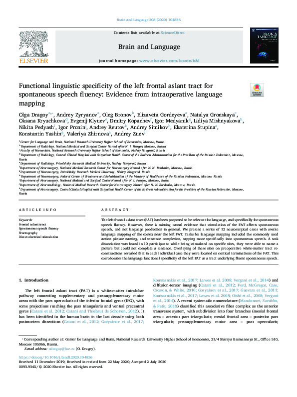 (PDF) Functional linguistic specificity of the left frontal aslant ...