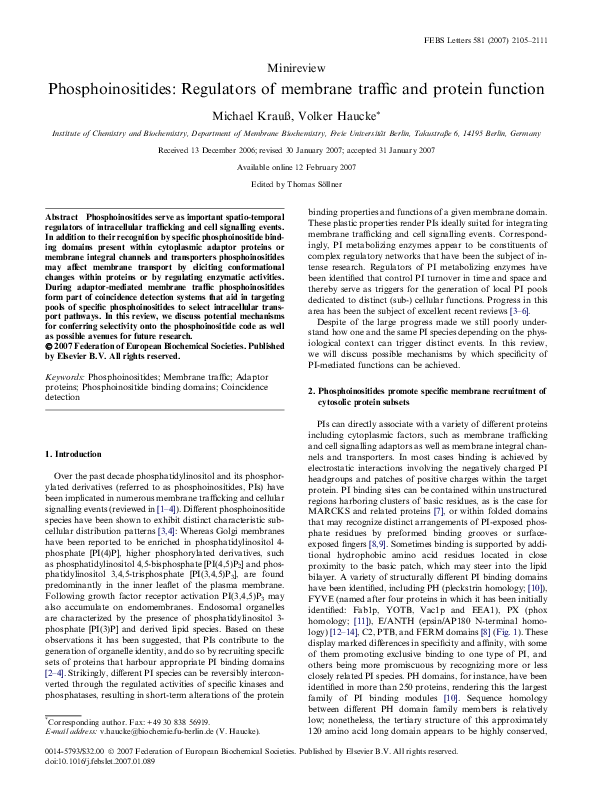 (PDF) Phosphoinositides: Regulators of membrane traffic and protein ...