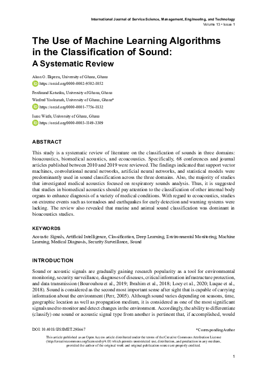(PDF) The Use of Machine Learning Algorithms in the Classification of Sound