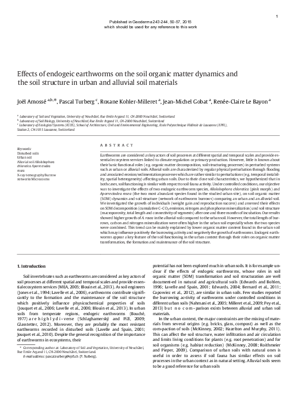 (PDF) Effects of endogeic earthworms on the soil organic matter ...