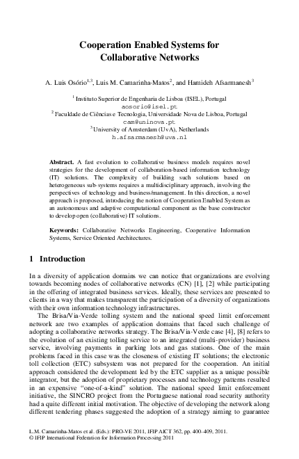 (PDF) Cooperation Enabled Systems for collaborative networks