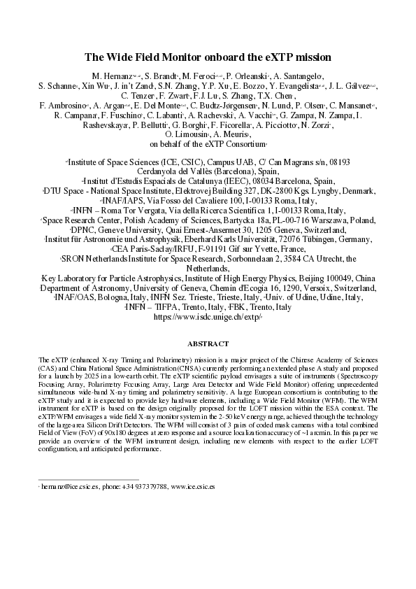 (PDF) The wide field monitor onboard the eXTP mission