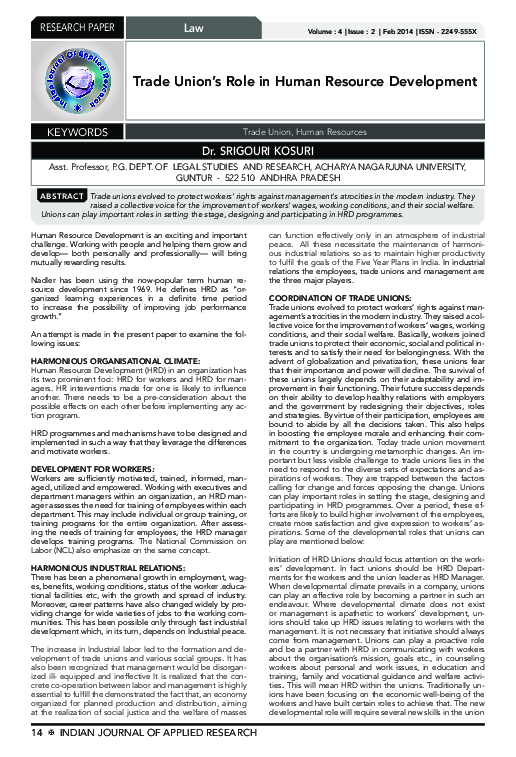 (PDF) Trade Union’s Role in Human Resource Development