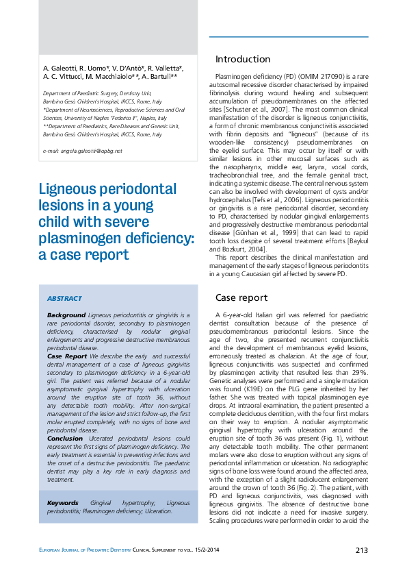 (PDF) Ligneous periodontal lesions in a young child with severe ...