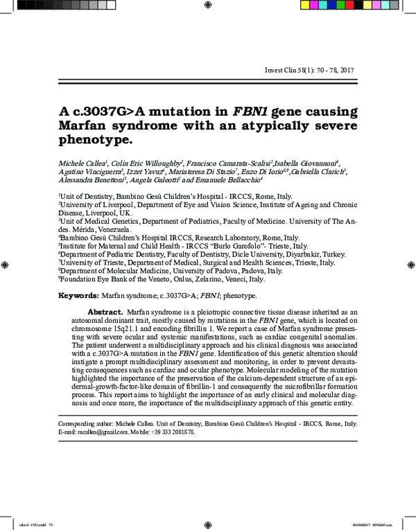 (PDF) Mutación c.3037G>A en el gen FBN1 causa sindrome de Marfan con ...