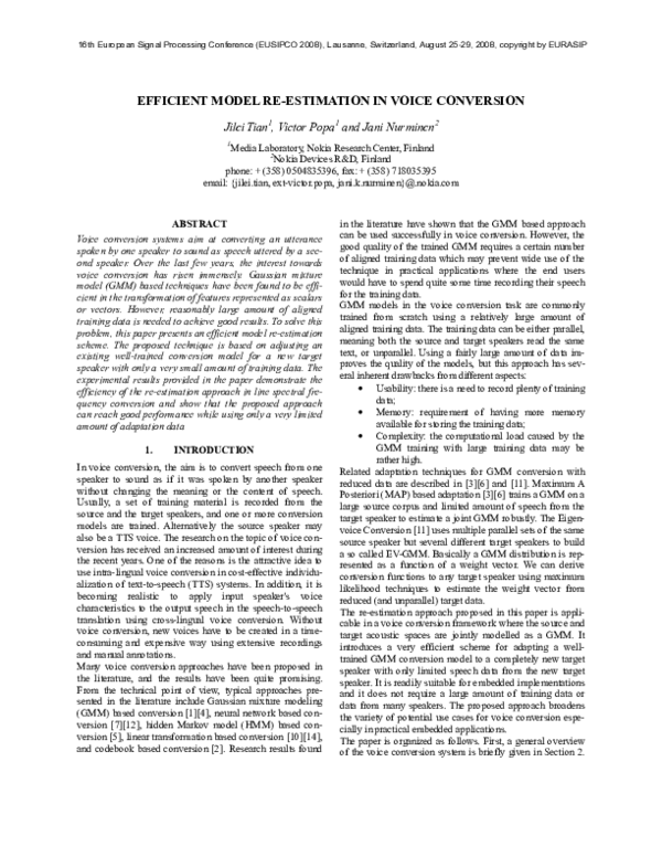 (PDF) Efficient model re-estimation in voice conversion