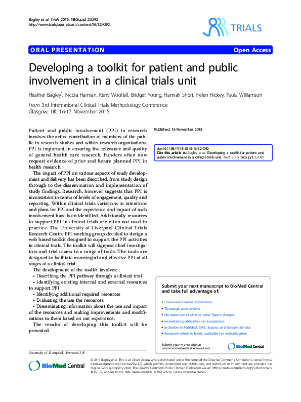 (PDF) Developing a toolkit for patient and public involvement in a ...