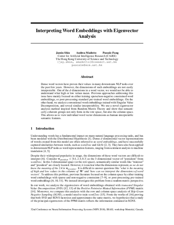 (PDF) Interpreting Word Embeddings with Eigenvector Analysis