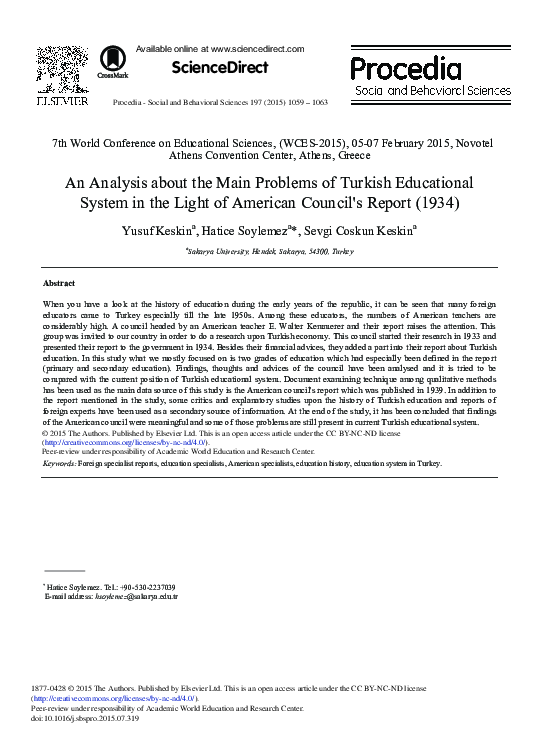 (PDF) An Analysis about the Main Problems of Turkish Educational System ...