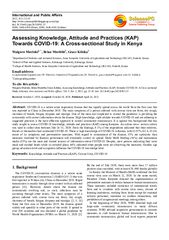 (PDF) Assessing Knowledge, Attitude and Practices (KAP) Towards COVID-19: A Cross-sectional ...