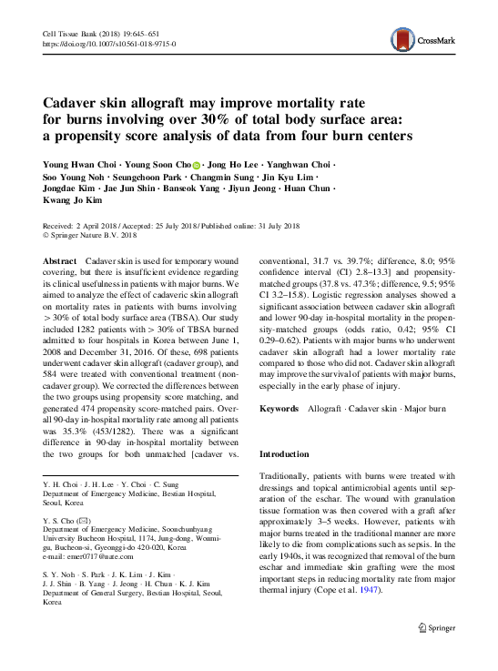 (PDF) Cadaver skin allograft may improve mortality rate for burns ...