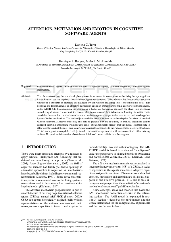 (PDF) Attention, Motivation and Emotion in Cognitive Software Agents