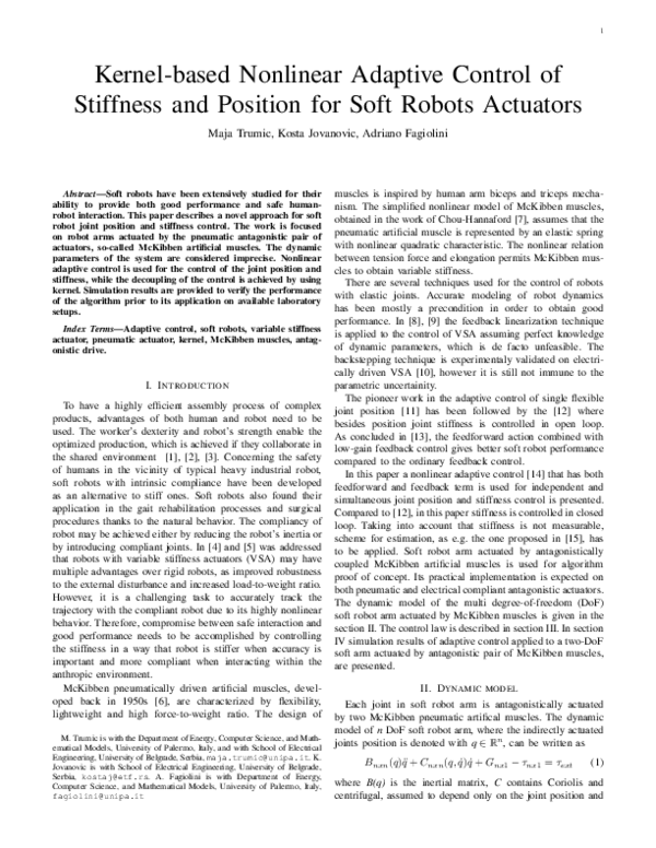 Pdf Kernel Based Nonlinear Adaptive Control Of Stiffness And Position For Soft Robots Actuators