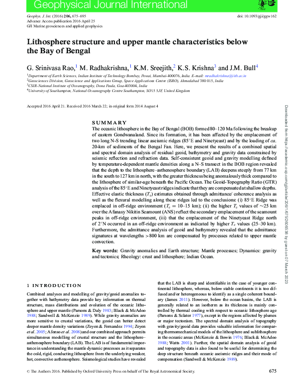(PDF) Lithosphere structure and upper mantle characteristics below the Bay of Bengal