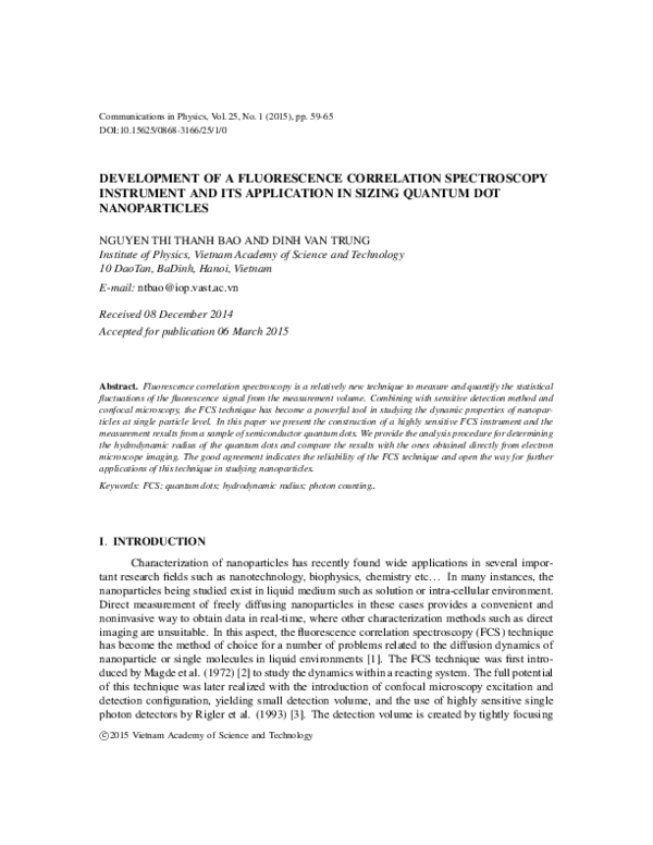 Pdf Development Of A Fluorescence Correlation Spectroscopy Instrument