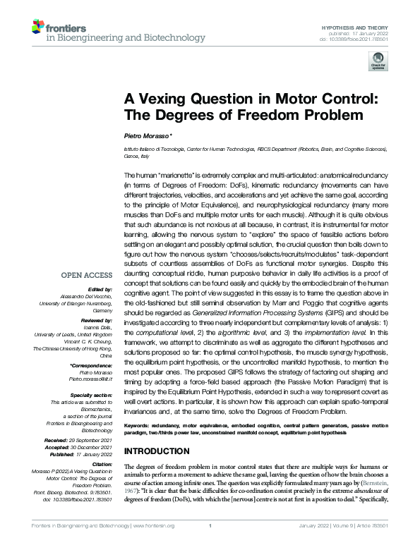 (PDF) A Vexing Question in Motor Control: The Degrees of Freedom Problem
