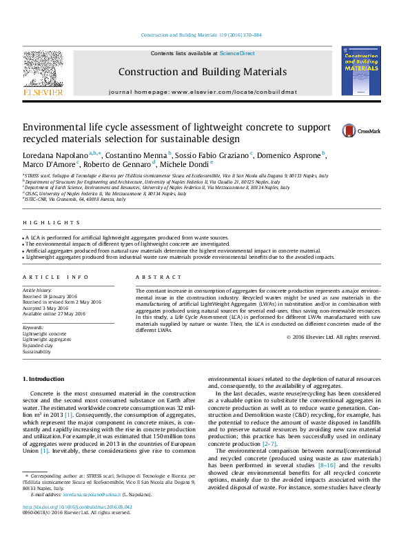 (PDF) Environmental life cycle assessment of lightweight concrete to support recycled materials ...