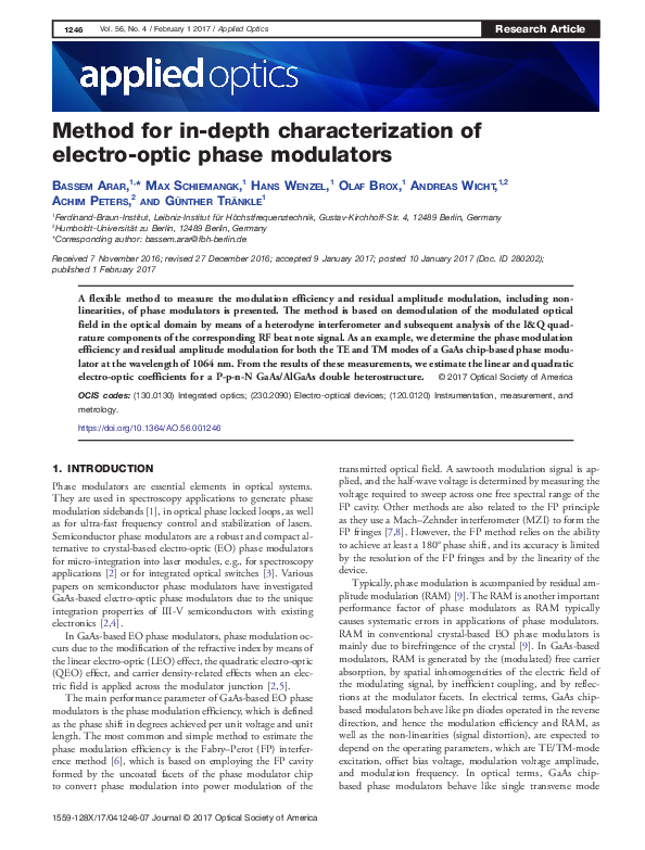 (PDF) Method for in-depth characterization of electro-optic phase ...