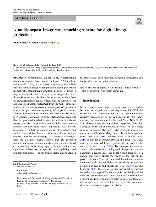 (PDF) A multipurpose image watermarking scheme for digital image protection