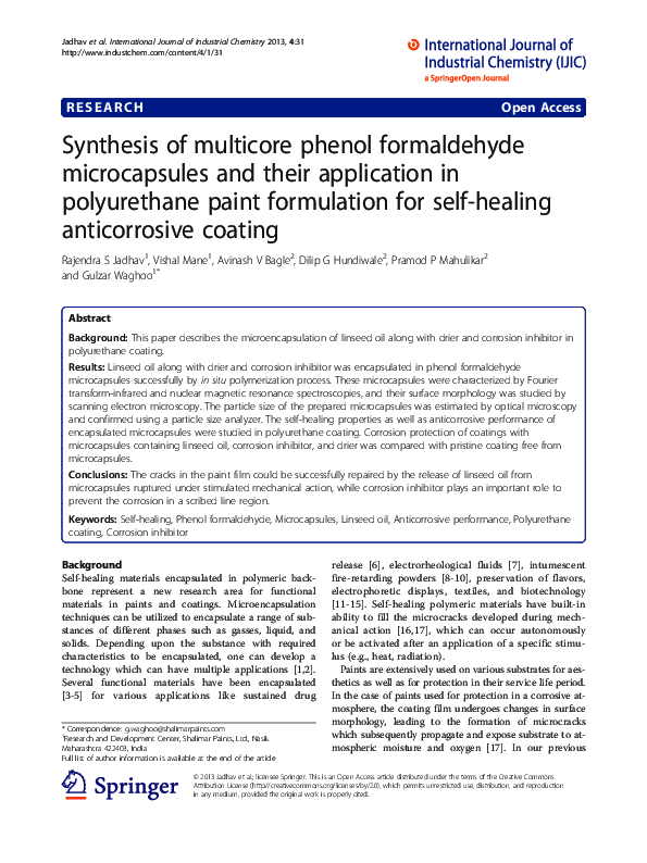 (PDF) Synthesis of multicore phenol formaldehyde microcapsules and ...